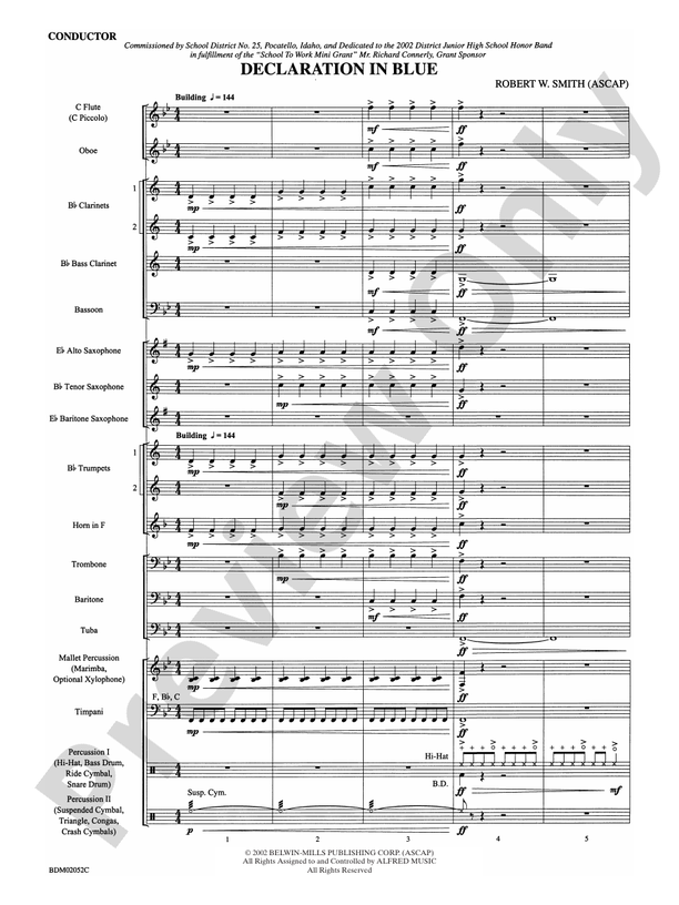 Declaration in Blue: Score: Concert Band Score - Digital Sheet Music ...