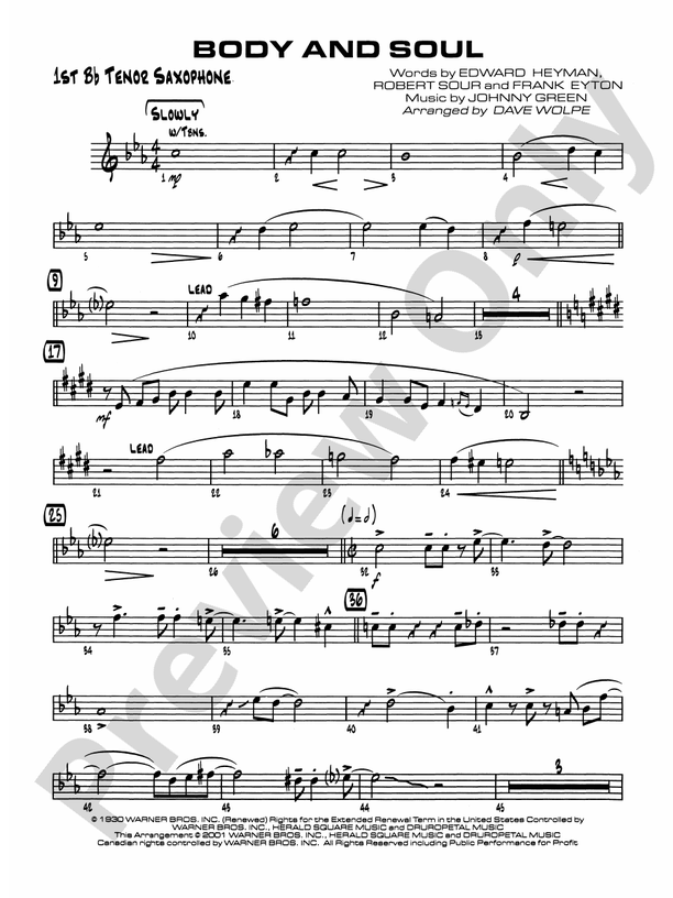Body and Soul: B-flat Tenor Saxophone: B-flat Tenor Saxophone Part ...