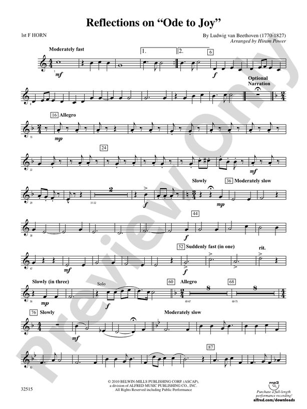 Reflections on "Ode to Joy": 1st F Horn: 1st F Horn Part - Digital ...
