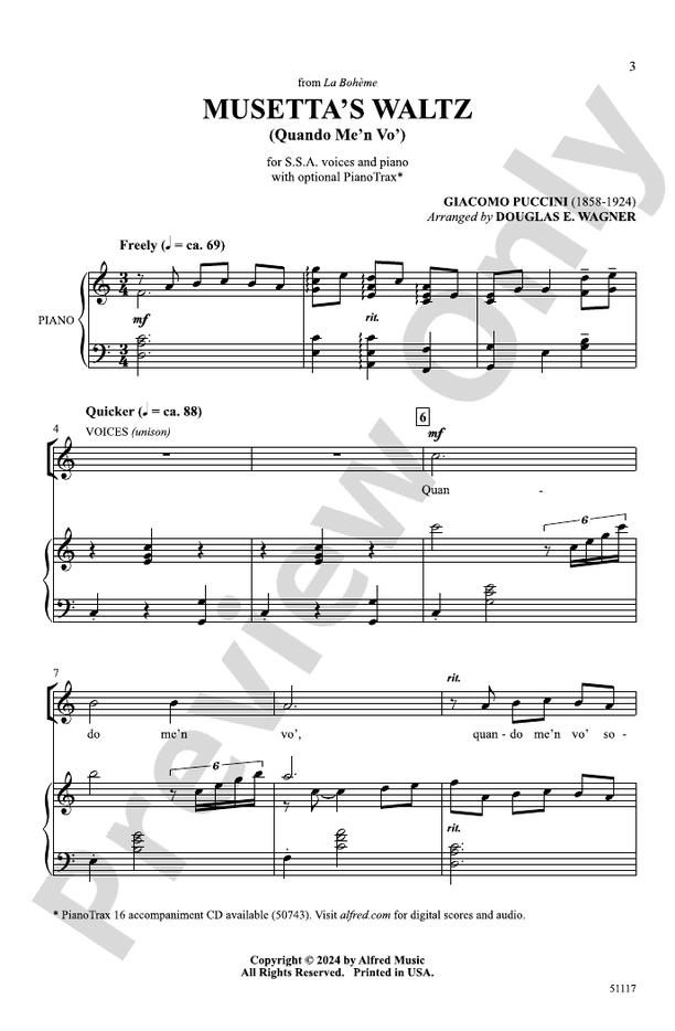 Musetta's Waltz: SSA Choral Octavo: Giacomo Puccini - Digital Sheet ...