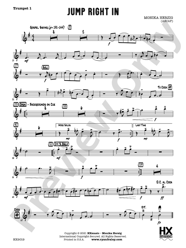 Jump Right In: B-flat Trumpet 1: B-flat Trumpet 1 Part: Monika Herzig ...