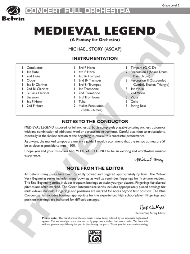 Medieval Legend: Score: Full Orchestra Score - Digital Sheet Music Download