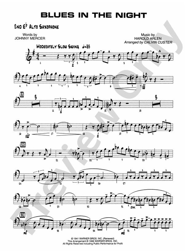 Blues in the Night: 2nd E-flat Alto Saxophone: 2nd E-flat Alto Saxophone Part - Digital Sheet ...