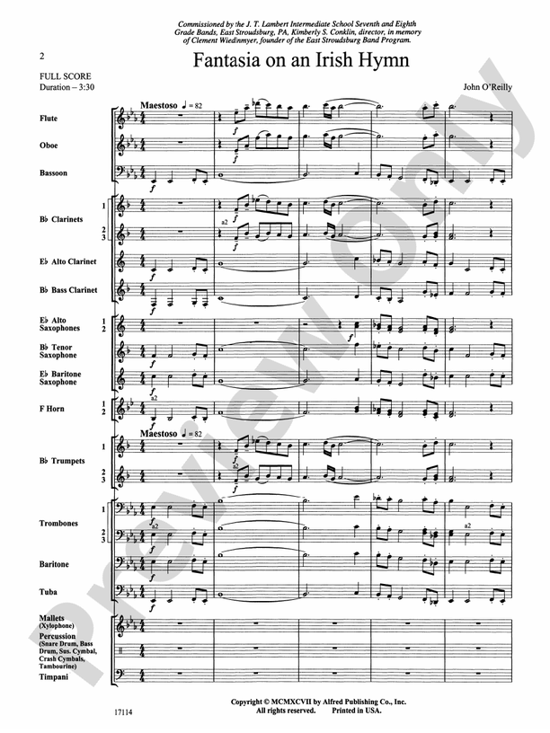 Fantasia on an Irish Hymn: Concert Band Conductor Score & Parts: John O ...