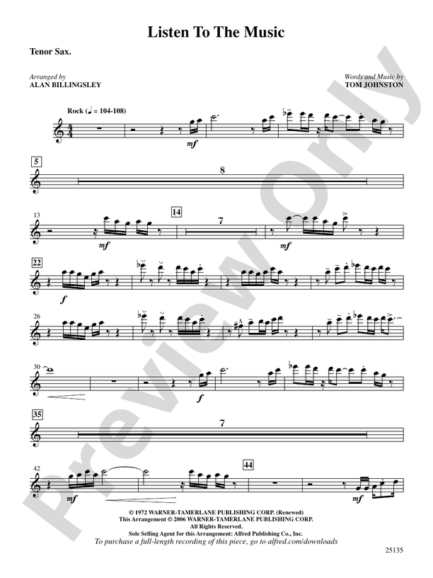 Listen To The Music B Flat Tenor Saxophone B Flat Tenor Saxophone