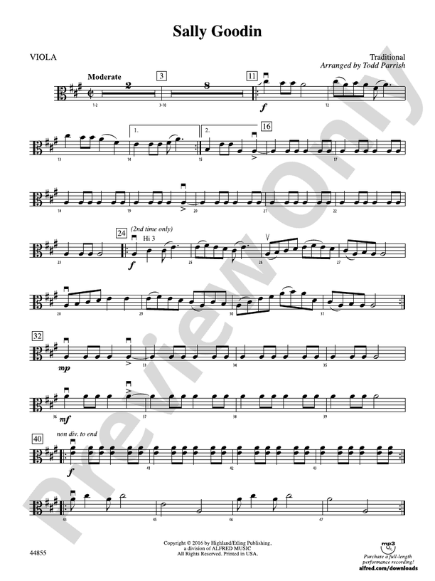 Sally Goodin: Viola: Viola Part - Digital Sheet Music Download