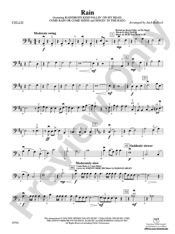 Rain: Cello: Cello Part - Digital Sheet Music Download