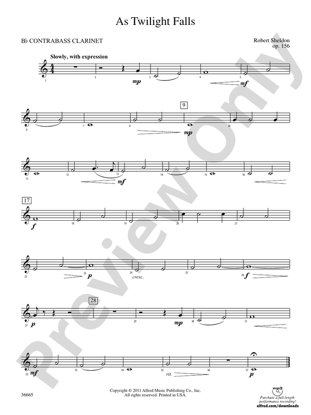 As Twilight Falls: (wp) B-flat Contrabass Clarinet: (wp) B-flat Contrabass Clarinet World Part ...