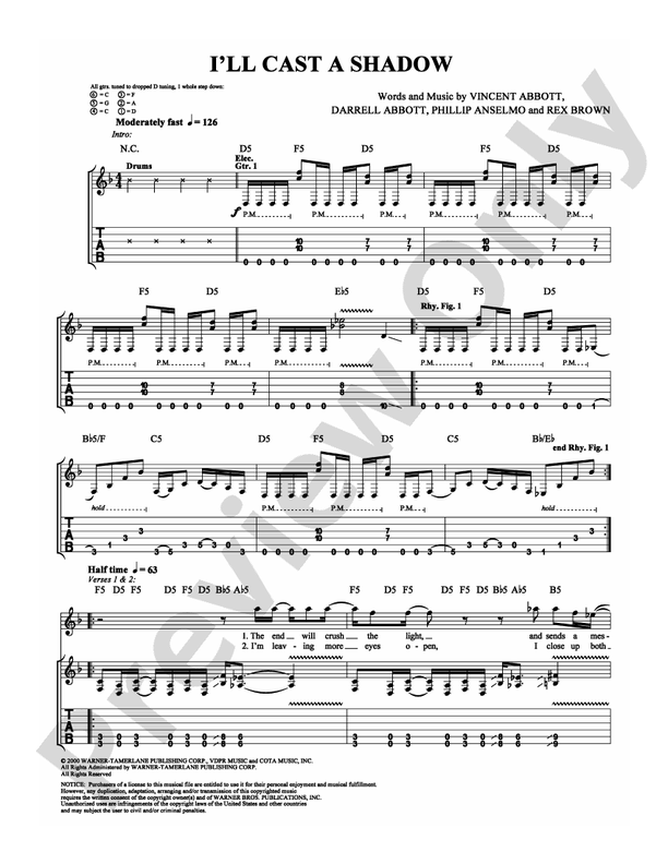 I'll Cast a Shadow: Guitar TAB: Pantera - Digital Sheet Music Download