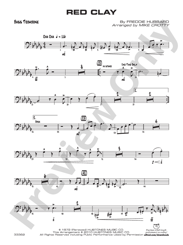 Red Clay: Bass Trombone: Bass Trombone Part - Digital Sheet Music Download