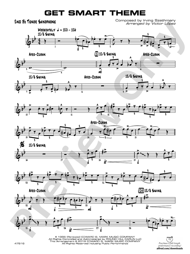Get Smart Theme: 2nd B-flat Tenor Saxophone: 2nd B-flat Tenor Saxophone ...