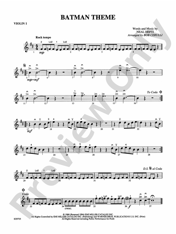 Batman Theme: 1st Violin: 1st Violin Part - Digital Sheet Music Download