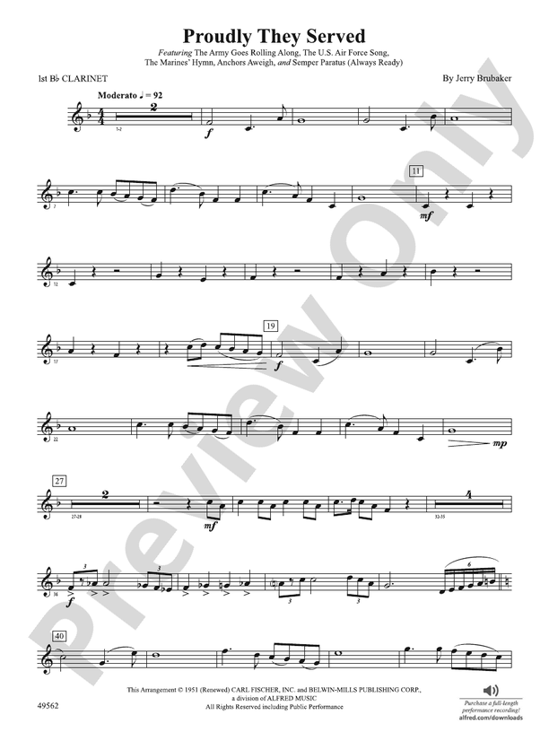 Proudly They Served: 1st B-flat Clarinet: 1st B-flat Clarinet Part - Digital Sheet Music Download