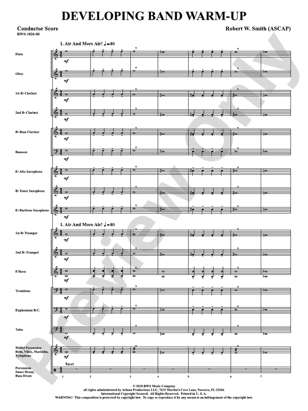 Developing Band Warm-Up: Concert Band Conductor Score & Parts: Robert W ...