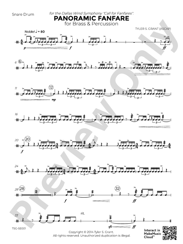 Panoramic Fanfare: Snare Drum: Snare Drum Part - Digital Sheet Music Download