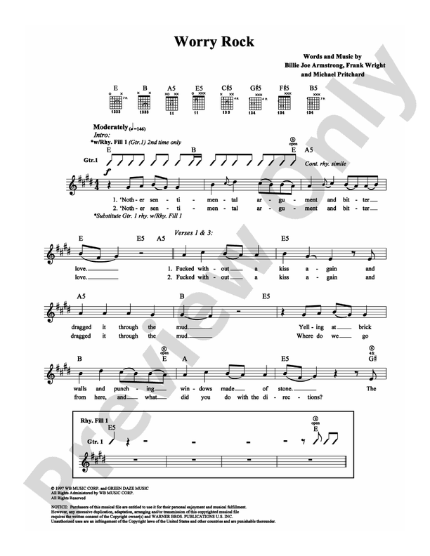 Worry Rock: Guitar TAB: Green Day - Digital Sheet Music Download