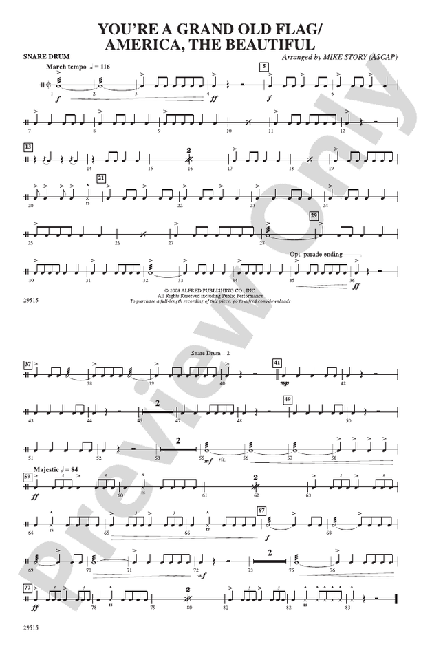 You're a Grand Old Flag / America, the Beautiful: Snare Drum: Snare ...