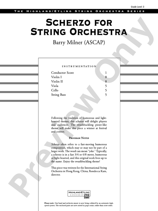 Scherzo for String Orchestra: String Orchestra Conductor Score & Parts ...