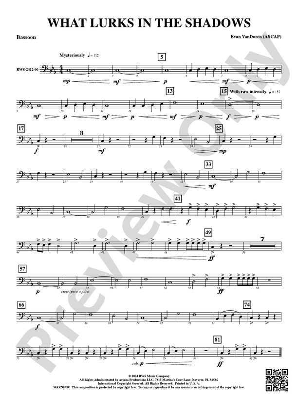 What Lurks in the Shadows: Bassoon: Bassoon Part: Evan VanDoren - Digital Sheet Music Download