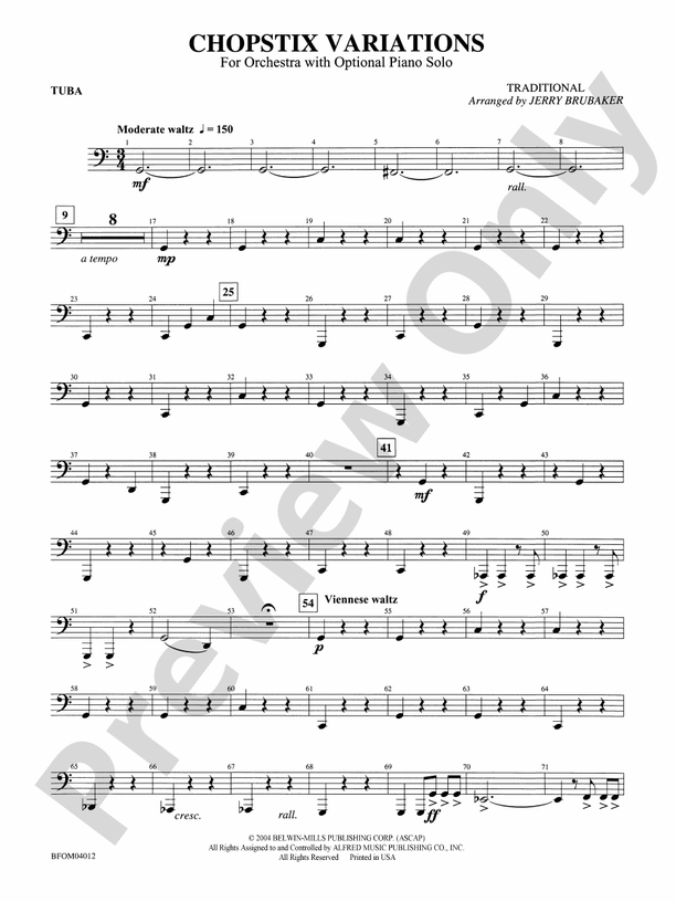 Chopstix Variations (with Opt. Piano Solo): Tuba: Tuba Part - Digital Sheet Music Download