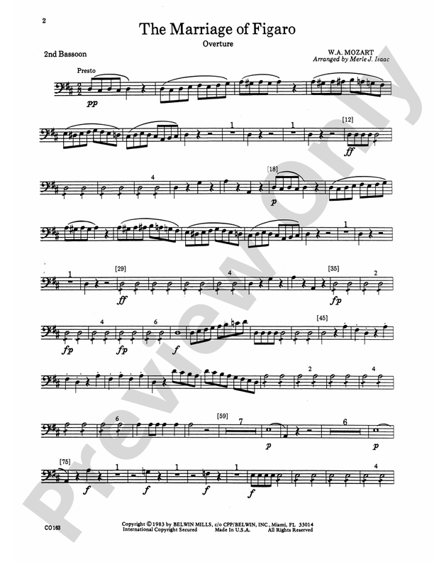 The Marriage of Figaro -- Overture: 2nd Bassoon: 2nd Bassoon Part ...