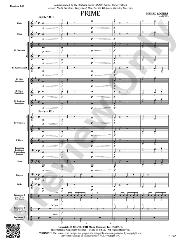 Prime: Score: Concert Band Score: Mekel Rogers - Digital Sheet Music Download