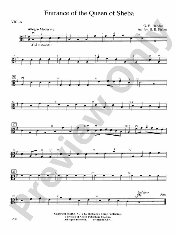 Entrance of the Queen of Sheba: Viola: Viola Part - Digital Sheet Music ...