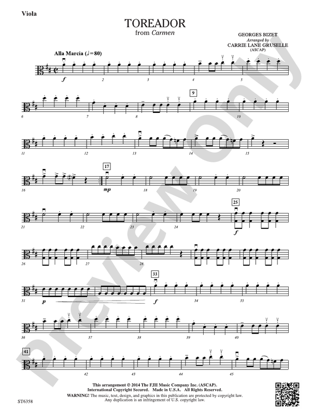 Toreador: Viola: Viola Part: Georges Bizet - Digital Sheet Music Download