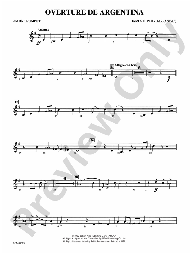 Overture de Argentina: 2nd B-flat Trumpet: 2nd B-flat Trumpet Part - Digital Sheet Music Download
