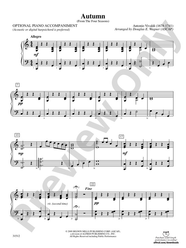 Autumn (from The Four Seasons): Piano Accompaniment: Piano ...