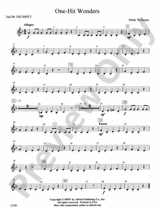 One-Hit Wonders: 2nd B-flat Trumpet: 2nd B-flat Trumpet Part - Digital Sheet Music Download