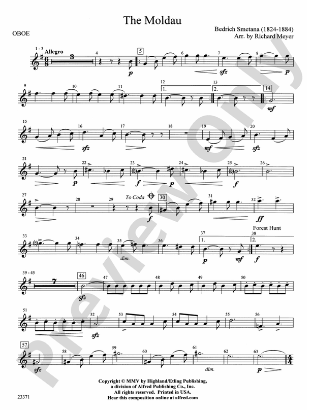 The Moldau: Oboe: Oboe Part - Digital Sheet Music Download