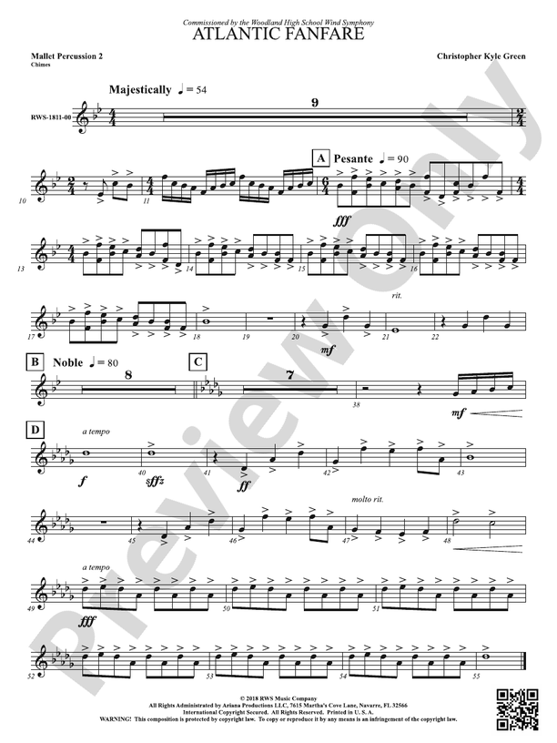 Atlantic Fanfare: 2nd Mallet Percussion: 2nd Mallet Percussion Part: Christopher Kyle Green ...