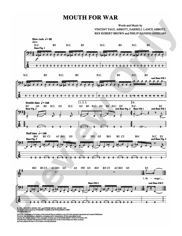 Mouth For War: Bass TAB: Pantera - Digital Sheet Music Download