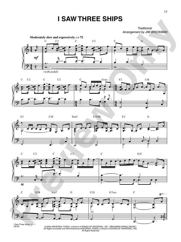 I Saw Three Ships: Piano: Jim Brickman - Digital Sheet Music Download