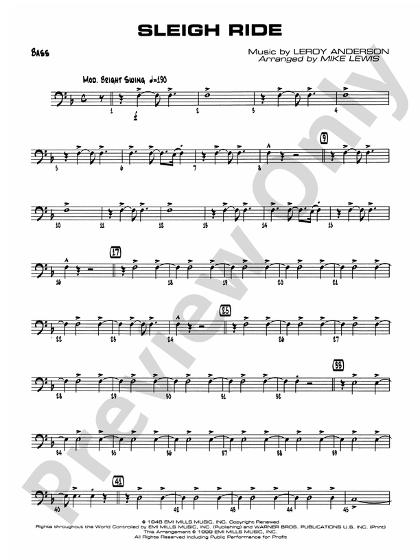 Sleigh Ride: String Bass: String Bass Part - Digital Sheet Music Download