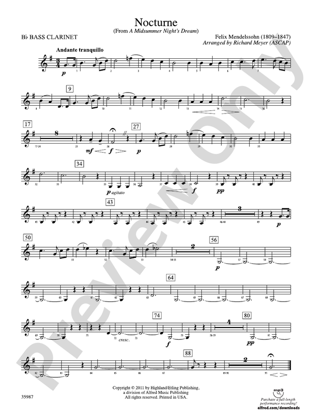 Nocturne (from A Midsummer Night's Dream): B-flat Bass Clarinet: B-flat ...