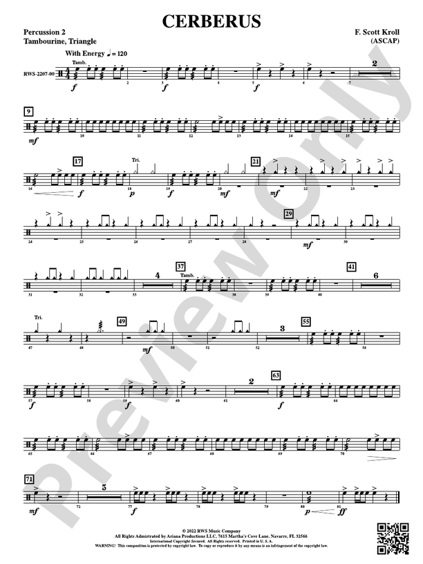 Cerberus: 2nd Percussion: 2nd Percussion Part: F. Scott Kroll - Digital ...