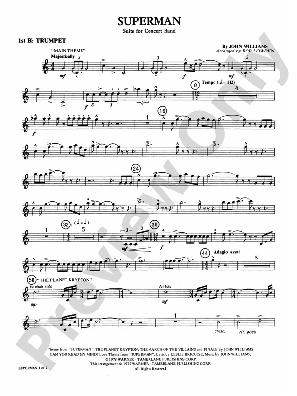 Superman: 1st B-flat Trumpet: 1st B-flat Trumpet Part - Digital Sheet ...