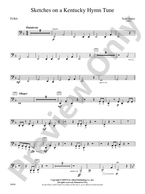 Sketches on a Kentucky Hymn Tune: Tuba: Tuba Part - Digital Sheet Music ...