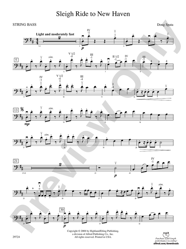 Sleigh Ride to New Haven: String Bass: String Bass Part - Digital Sheet ...