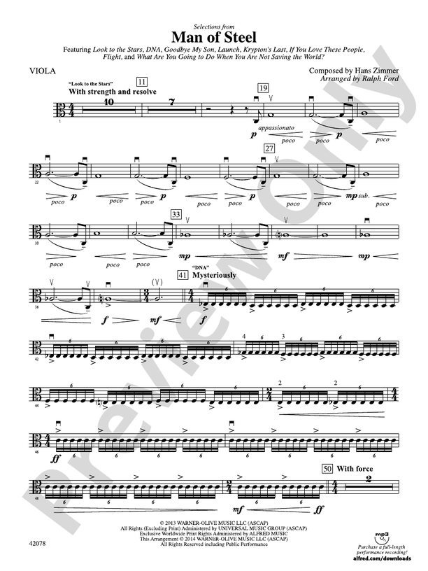 Man of Steel, Selections from: Viola: Viola Part - Digital Sheet Music ...