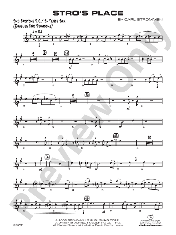 Stro's Place: 2nd Baritone T.C.: 2nd Baritone T.C. Part - Digital Sheet Music Download