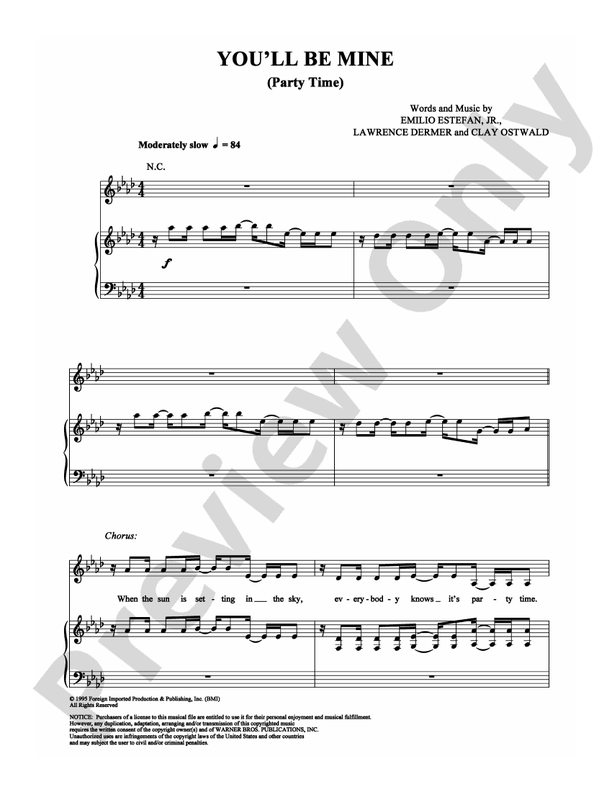 You'll Be Mine (Party Time): Piano/Vocal/Chords: Gloria Estefan ...