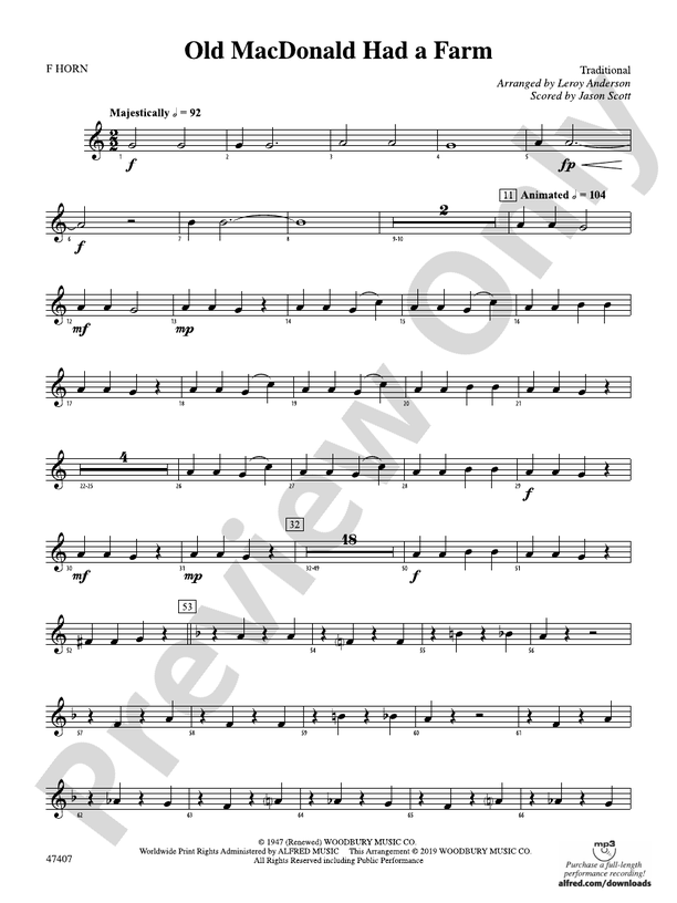 Old MacDonald Had a Farm: 1st F Horn: 1st F Horn Part - Digital Sheet ...