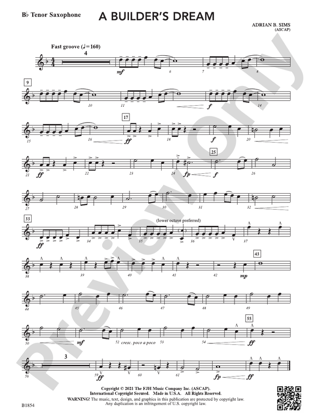 A Builder's Dream: B-flat Tenor Saxophone: B-flat Tenor Saxophone Part ...