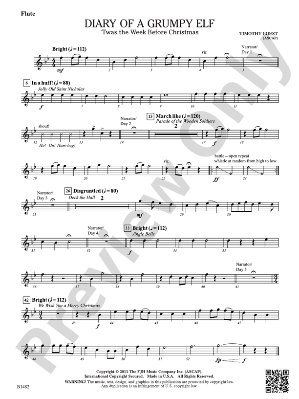 Diary of a Grumpy Elf: Flute: Flute Part: Timothy Loest - Digital Sheet ...