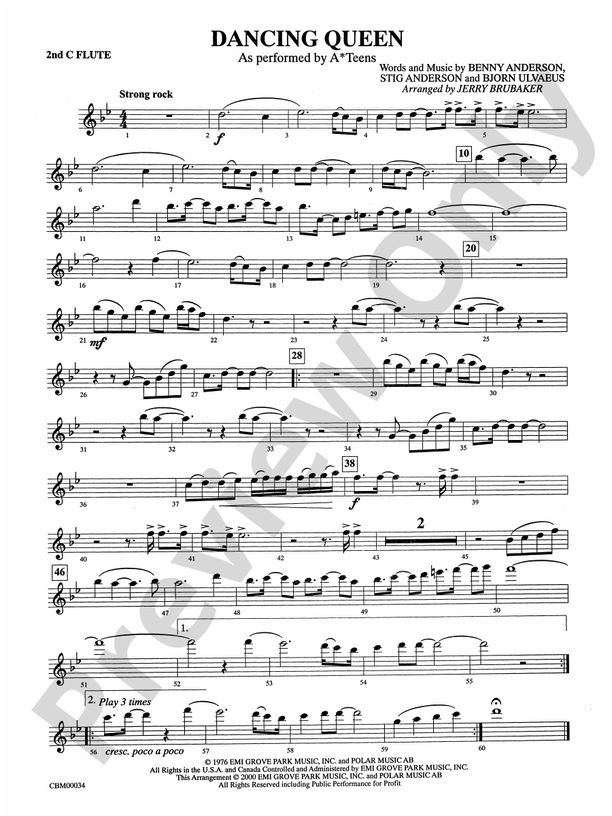 Dancing Queen: 2nd Flute: 2nd Flute Part - Digital Sheet Music Download