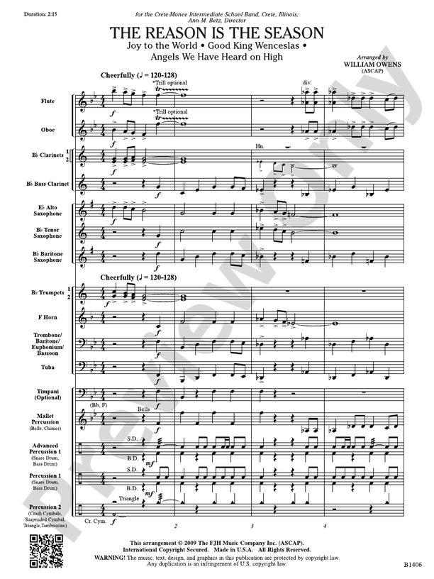 The Reason Is the Season: Concert Band Conductor Score & Parts ...