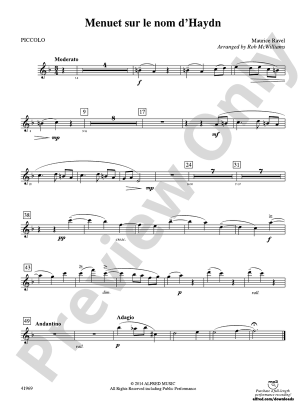 Menuet sur le nom d'Haydn: Piccolo: Piccolo Part - Digital Sheet Music ...